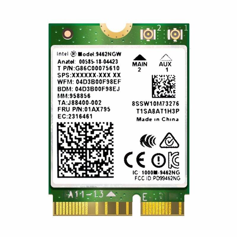 Двухдиапазонный беспроводной модуль + Bluetooth 5.0 адаптер Wi-Fi Wireless AC9462NGW CNVI 5G , 802.11a/b/g/n/ac, 433 Мбит/с, 5 ГГц, 2.4 ГГц MyPads