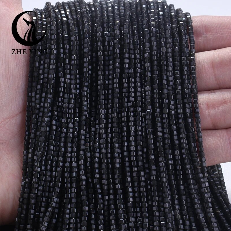 Кубические бусины из натурального камня 2,5 мм 15Obsidian