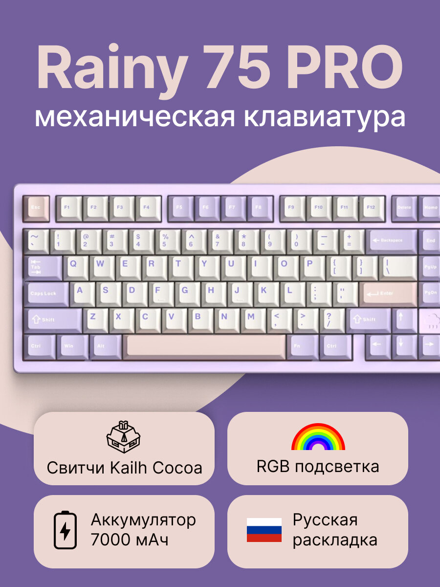 Беспроводная клавиатура Rainy 75 PRO для компьютера с подсветкой RGB, проводная игровая клава 75%