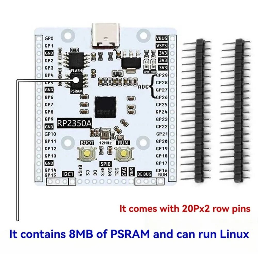 Для двух макетных плат RP2350A с RP2350-Linux PSRAM, подключение по USB-C для продвинутых проектов