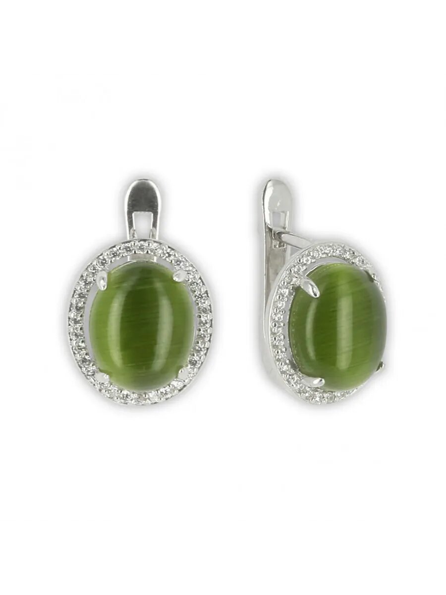 Серьги L-Silver, 925 проба, родирование, фианит, улексит