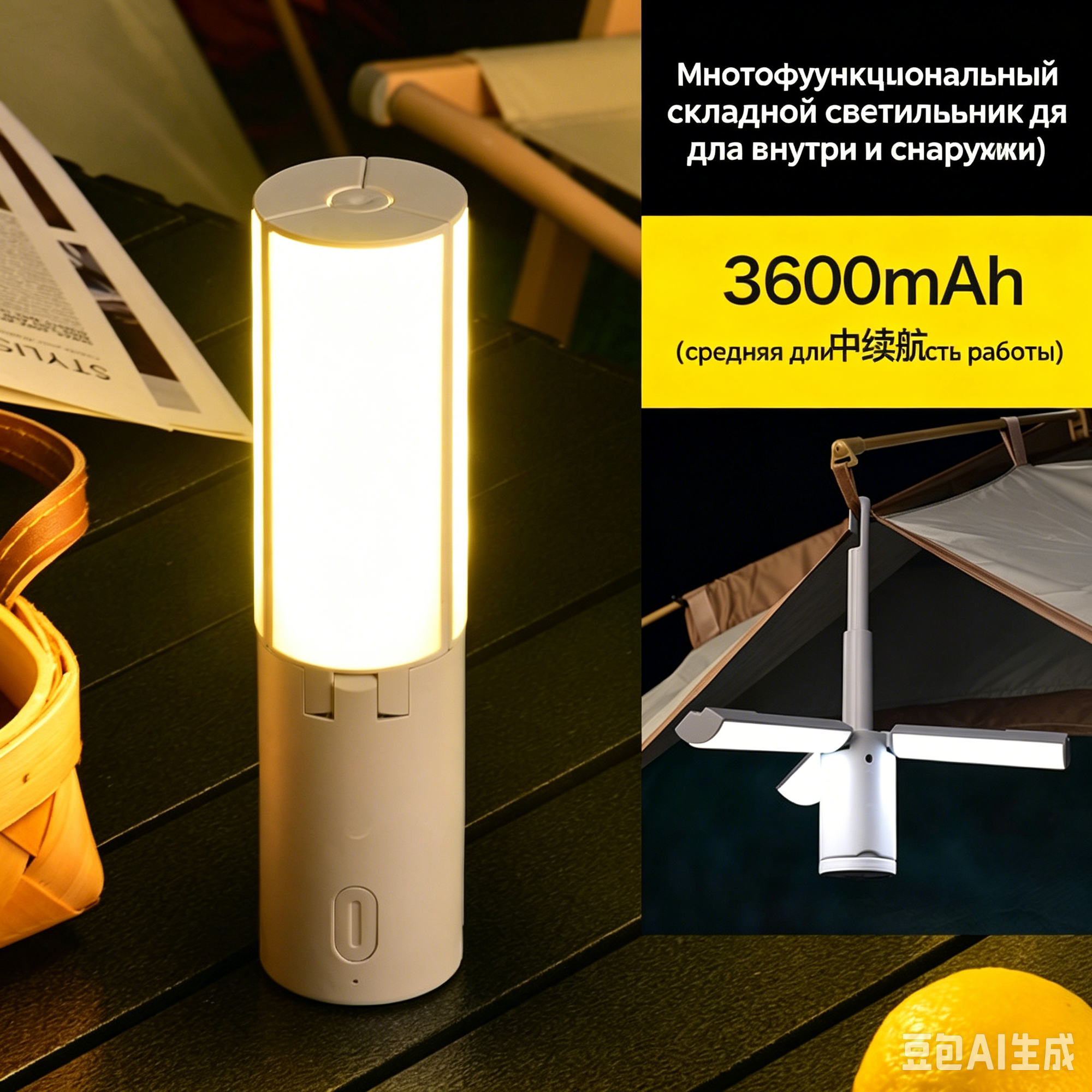 Многофункциональный складной фонарь для кемпинга (3600 мАч))