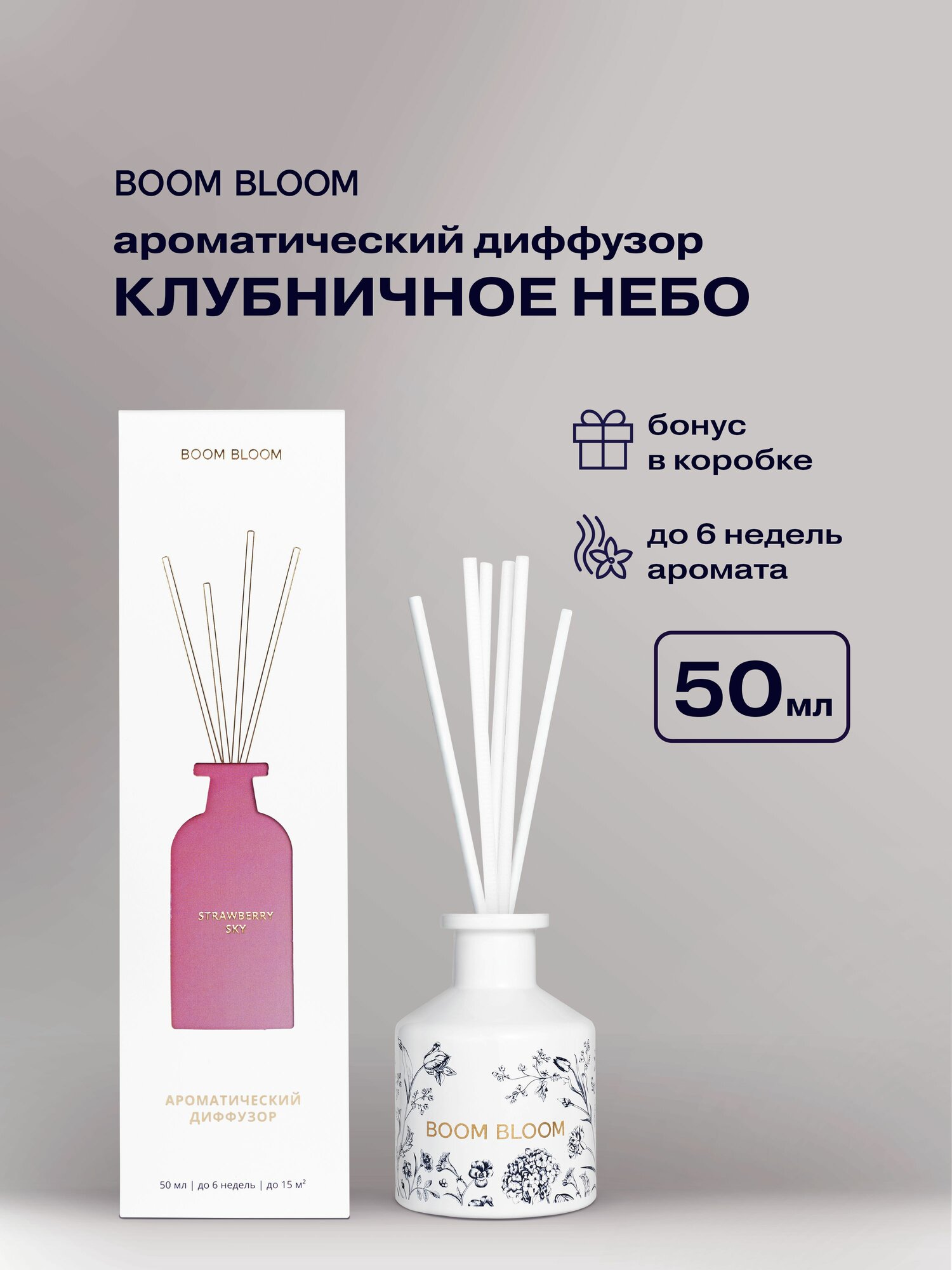 Boom Bloom. Диффузор для дома с палочками "Strawberry sky", 50 млпарфюмированный