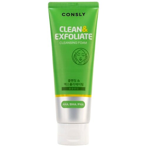CONSLY Пенка для умывания отшелушивающая с AHA BHA PHA кислотами Clean & Exfoliate, 120 мл