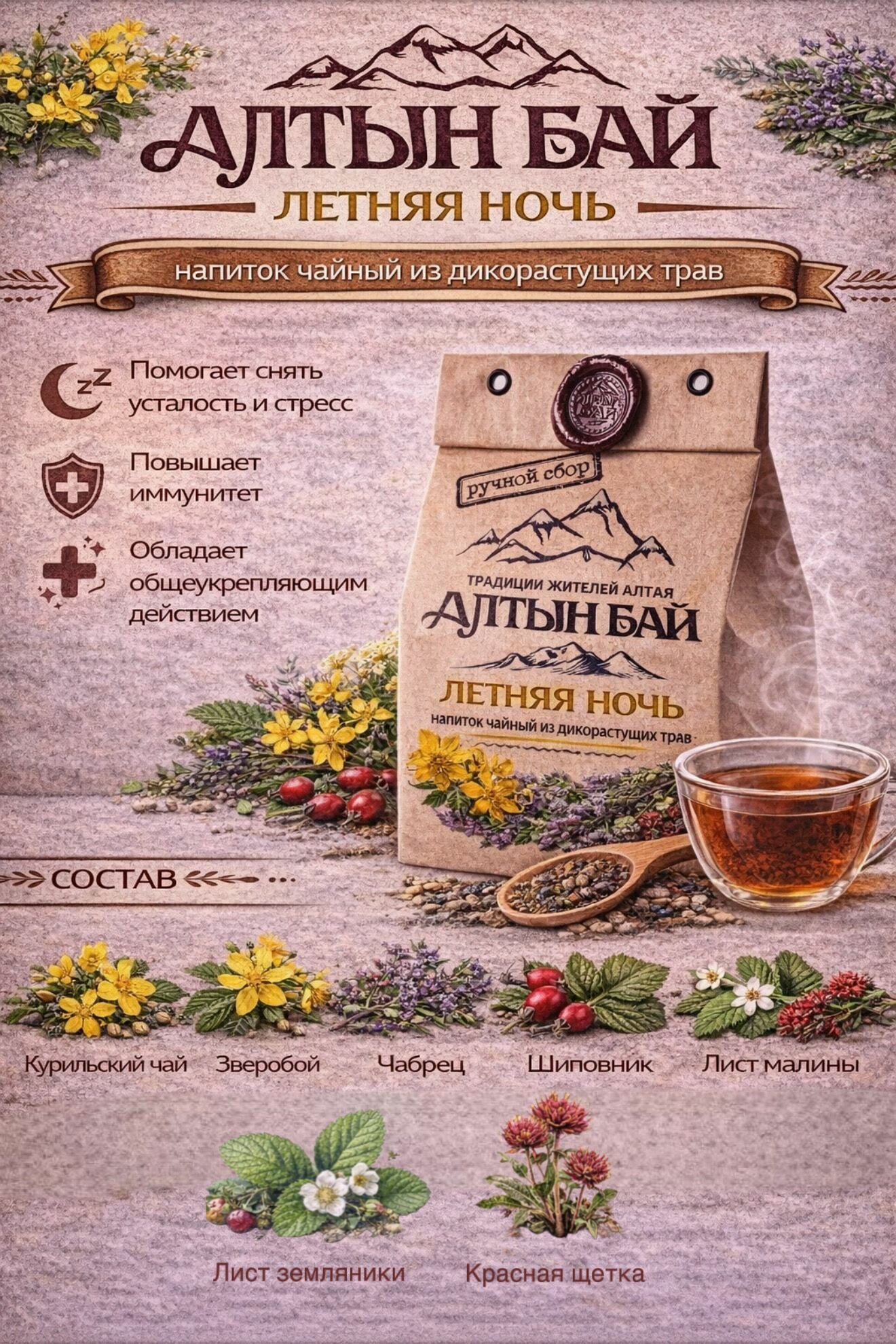 Чайный напиток "Летняя ночь", 100 гр, Алтын бай