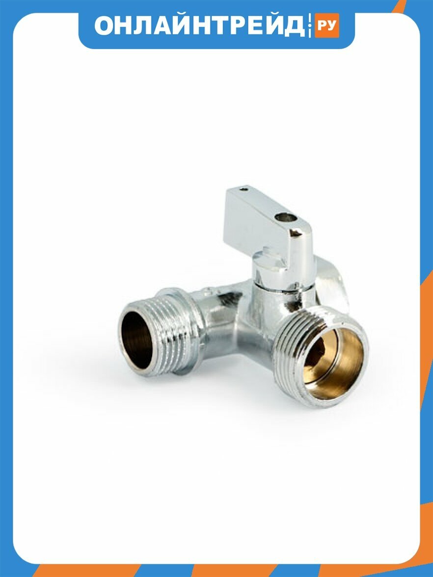 Кран шаровой Uni-fitt , ННВ 1/2" x 3/4" х 1/2" проходной для стиральных машин, флажок, хром