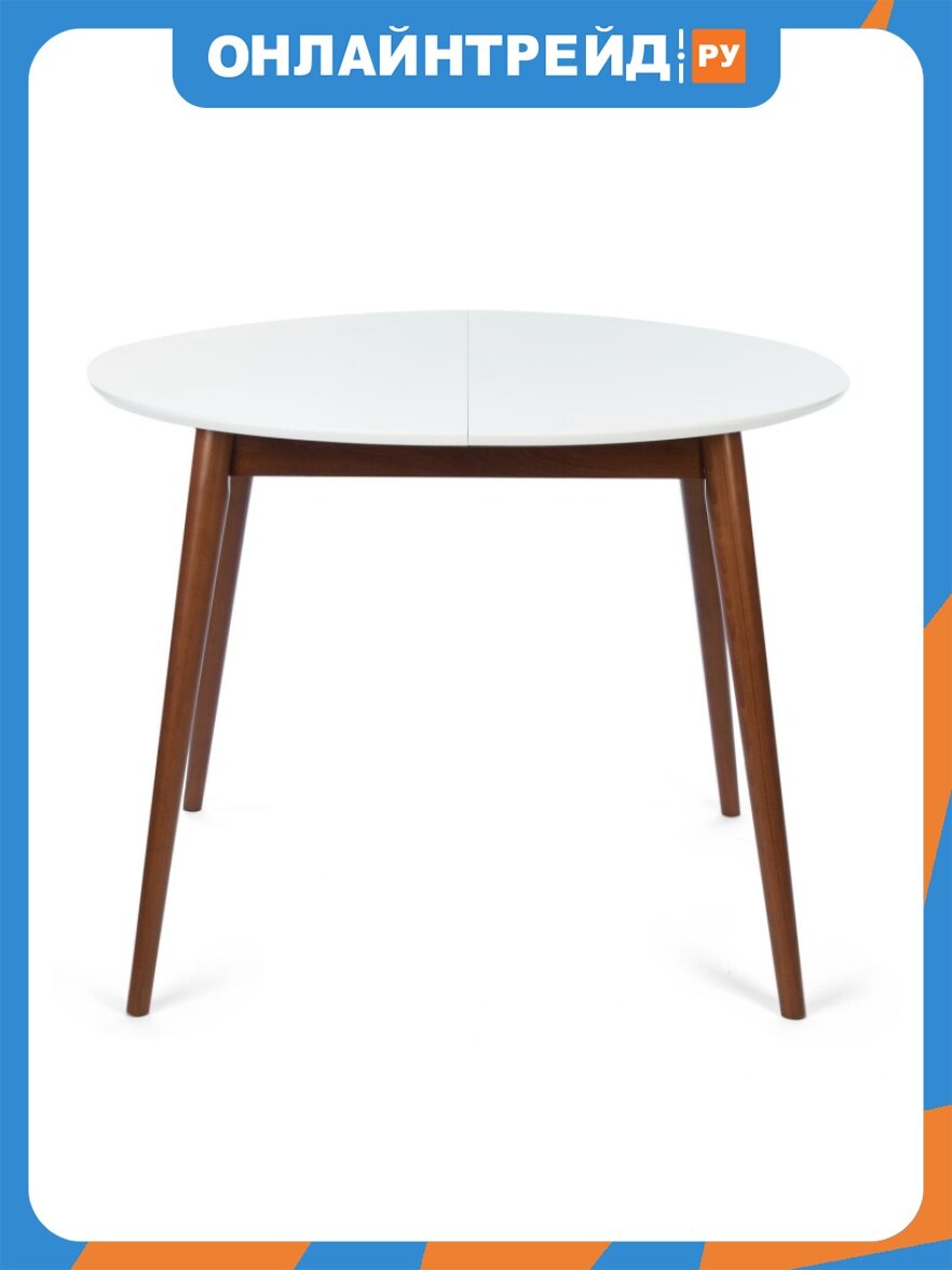 Стол обеденный Tetchair BOSCO (Боско) круглый раскладной, основание бук, столешница мдф, 1000х750х1000+300, Белый + Коричневый