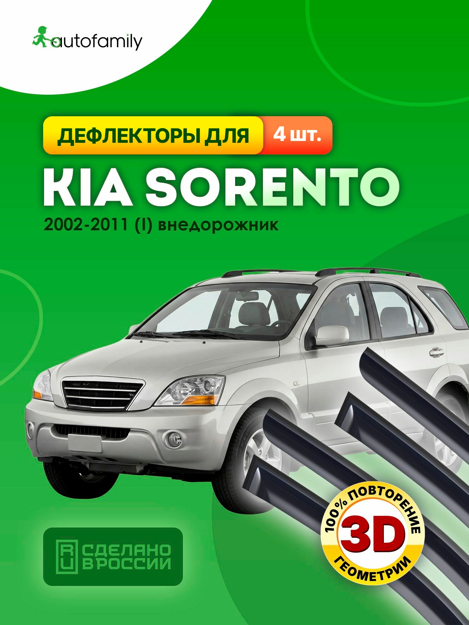 Дефлекторы окон для KIA SORENTO 2002-2011 (I) внедорожник 5 дв. REIN 4 шт. / Киа Соренто