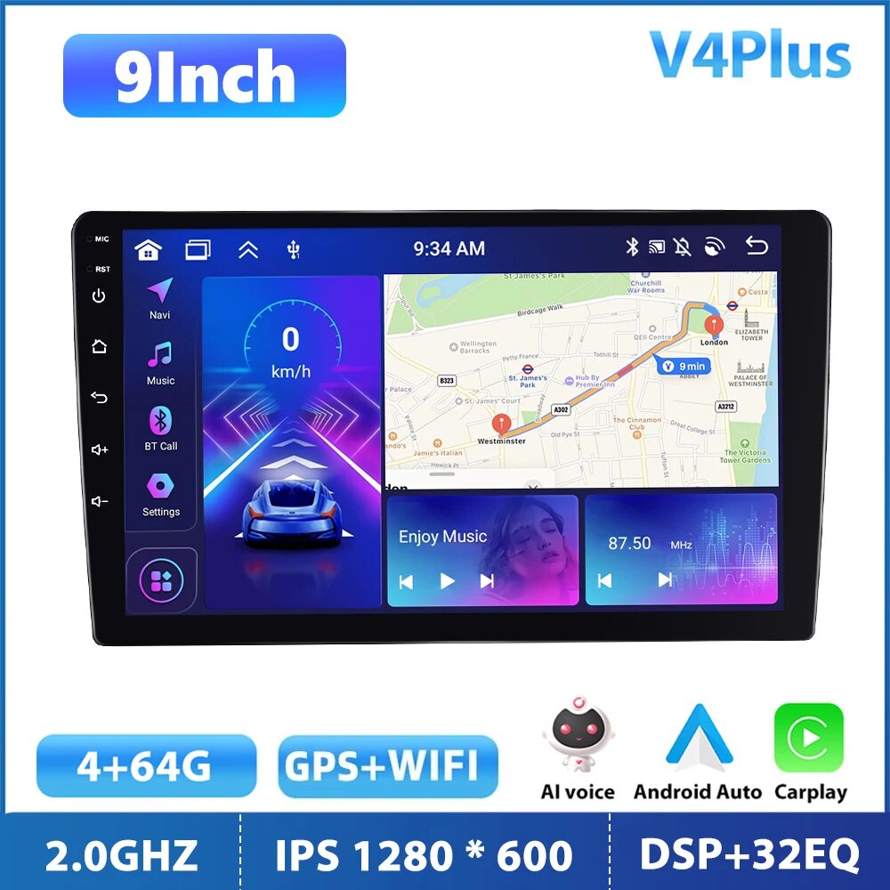 Podofo 2din Android GPS Автомобильная стереосистема Carplay Радио Bluetooth FM Автомобильный MP5-плеер 7 9 10 дюймов Для Универсального Nissan Toyota Kia Hyundai