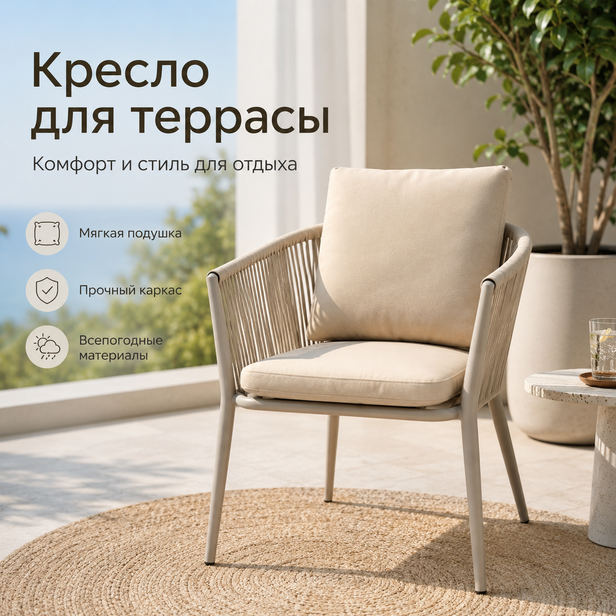 Садовый стул "Микрошенилл", с подушками и подлокотниками, 49x37x75 см две комплекта