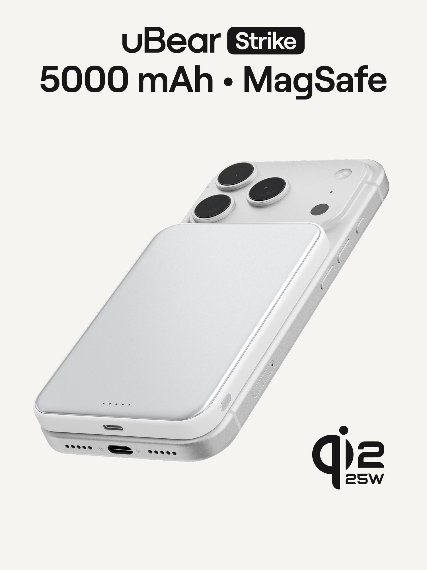 Внешний аккумулятор uBear Strike Power bank 5000 mAh, Qi2.2 (25W) / магнитный повербанк для айфона
