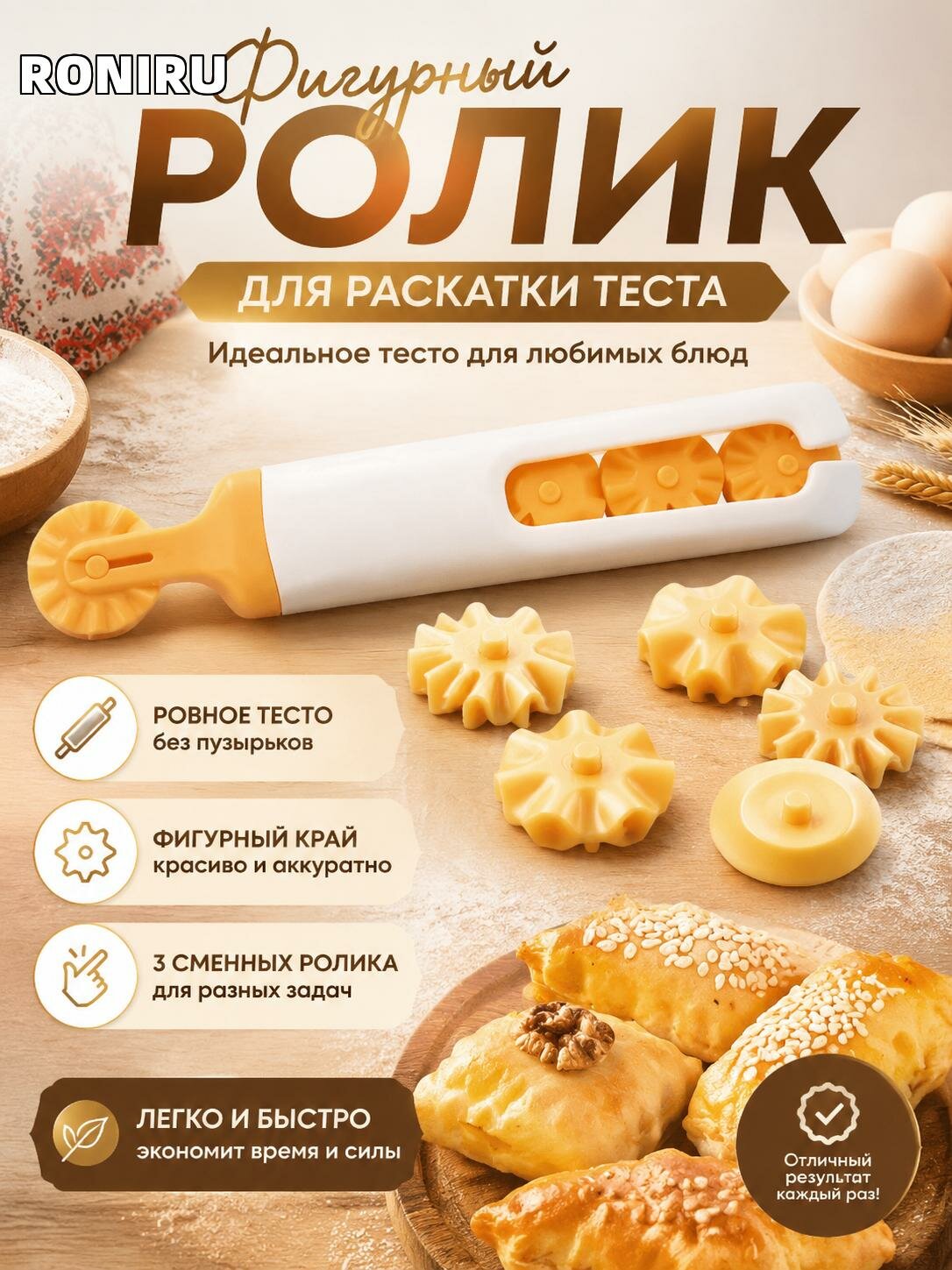 Ролик для раскатки теста с равномерным натяжением для лапши, пельменей, блинов, выпечки, ровное тесто без пузырьков