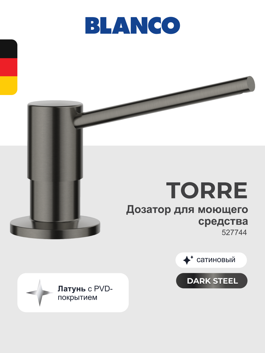 Встраиваемый дозатор для жидкого мыла Blanco TORRE темная сталь сатиновый, 527744
