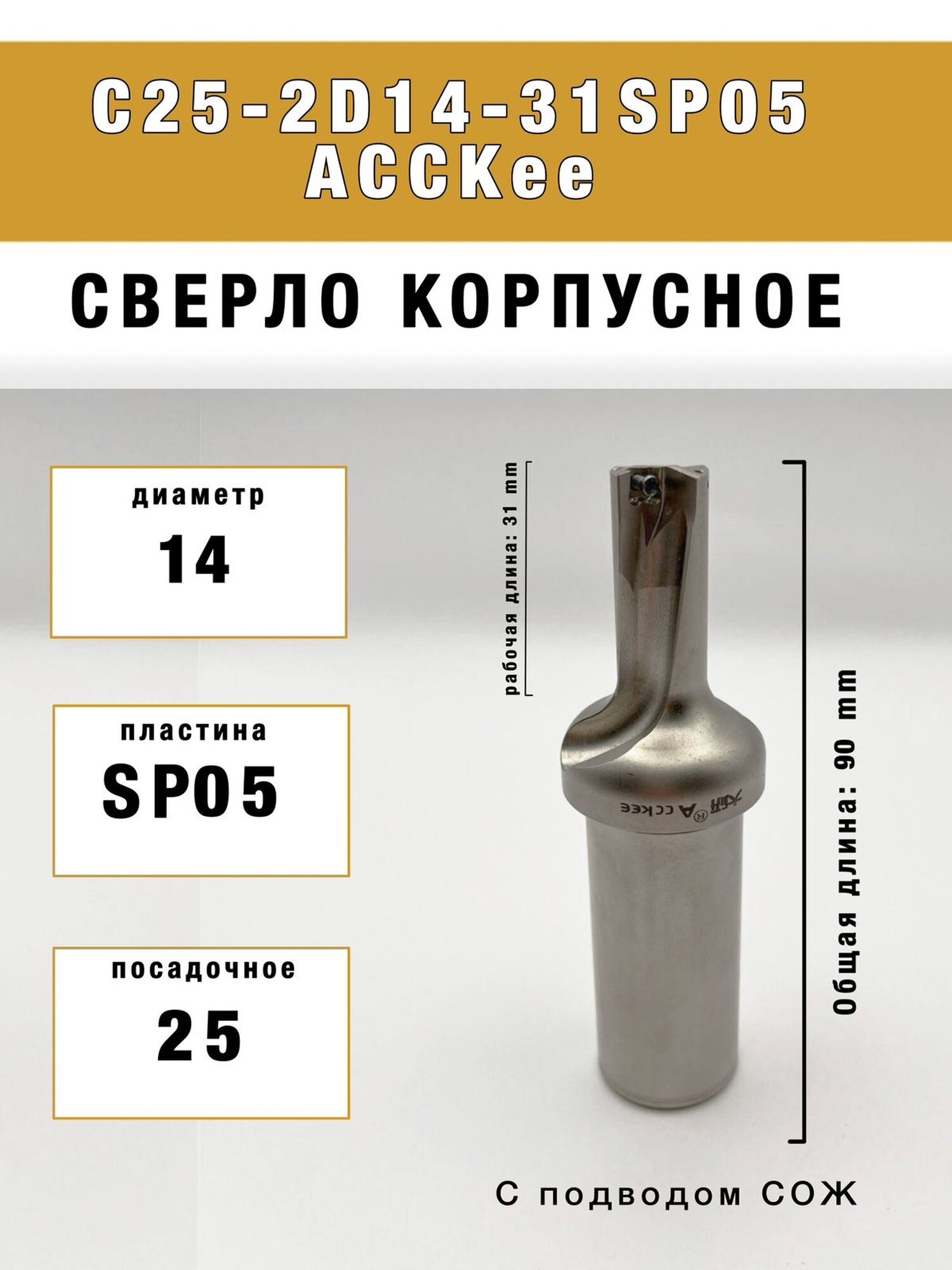 Корпусное сверло ACCKee C25-2D14-31SP05 со сменными пластинами