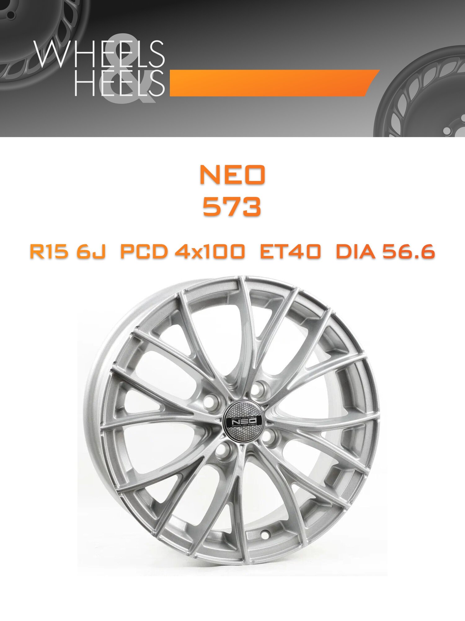 Диск автомобильный литой NEO 573 15x6 4x100 et40 dia56.6 Серебристый