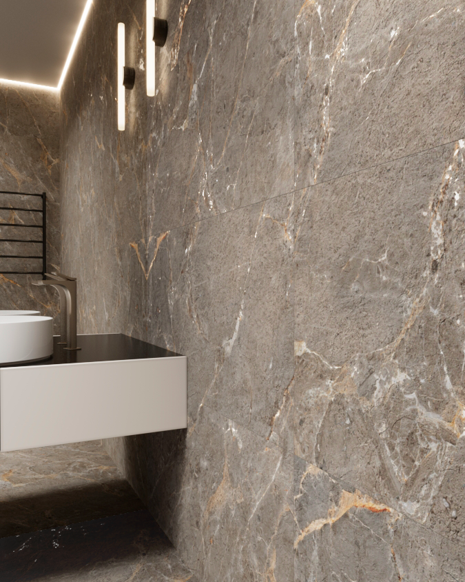 Керамогранит Arcadia Ceramica Royal Grey GI8006-B серый матовый с глянцевым эффектом 60х120 см