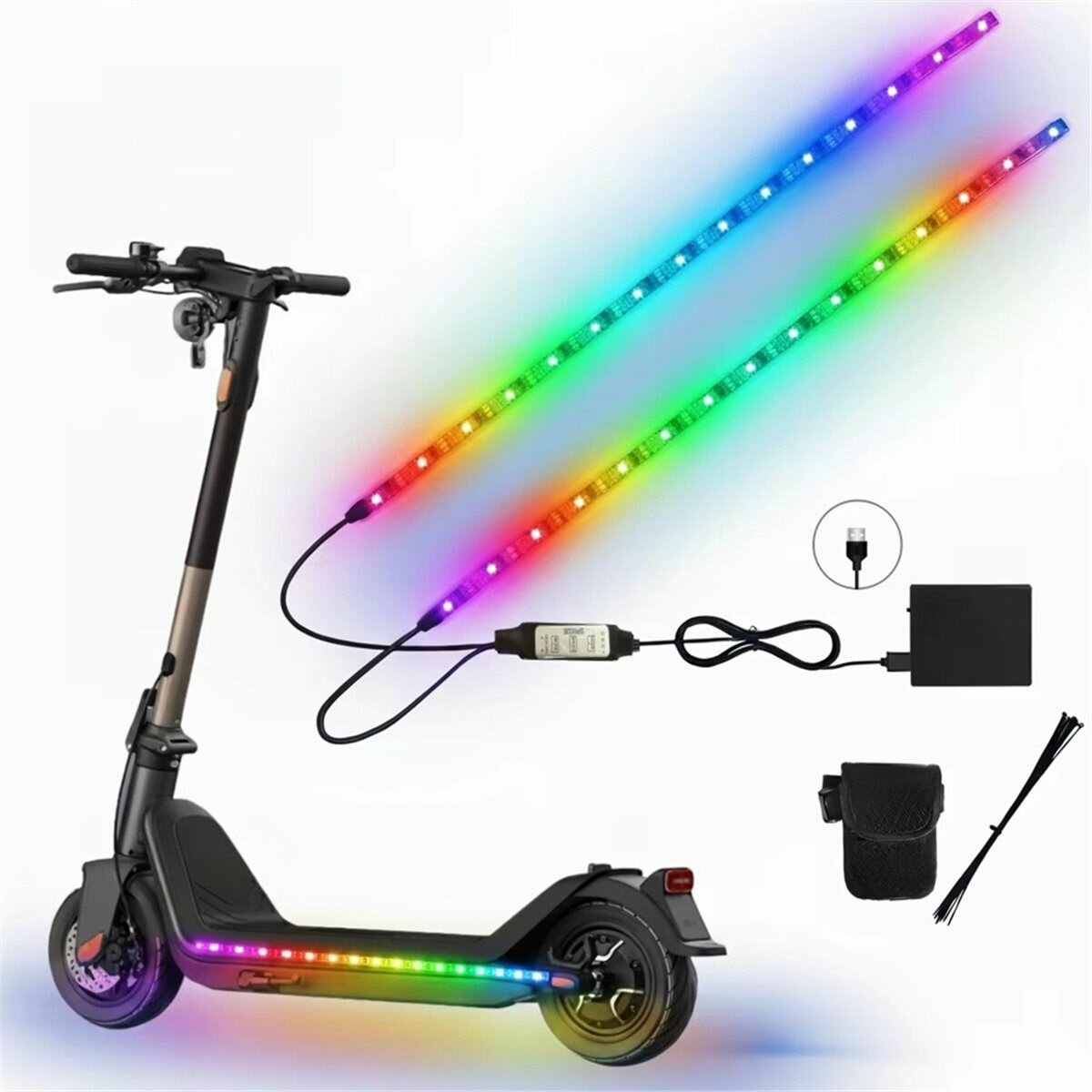 Светодиодная лента RGB для безопасности скутера или велосипеда, работающая от батареек.