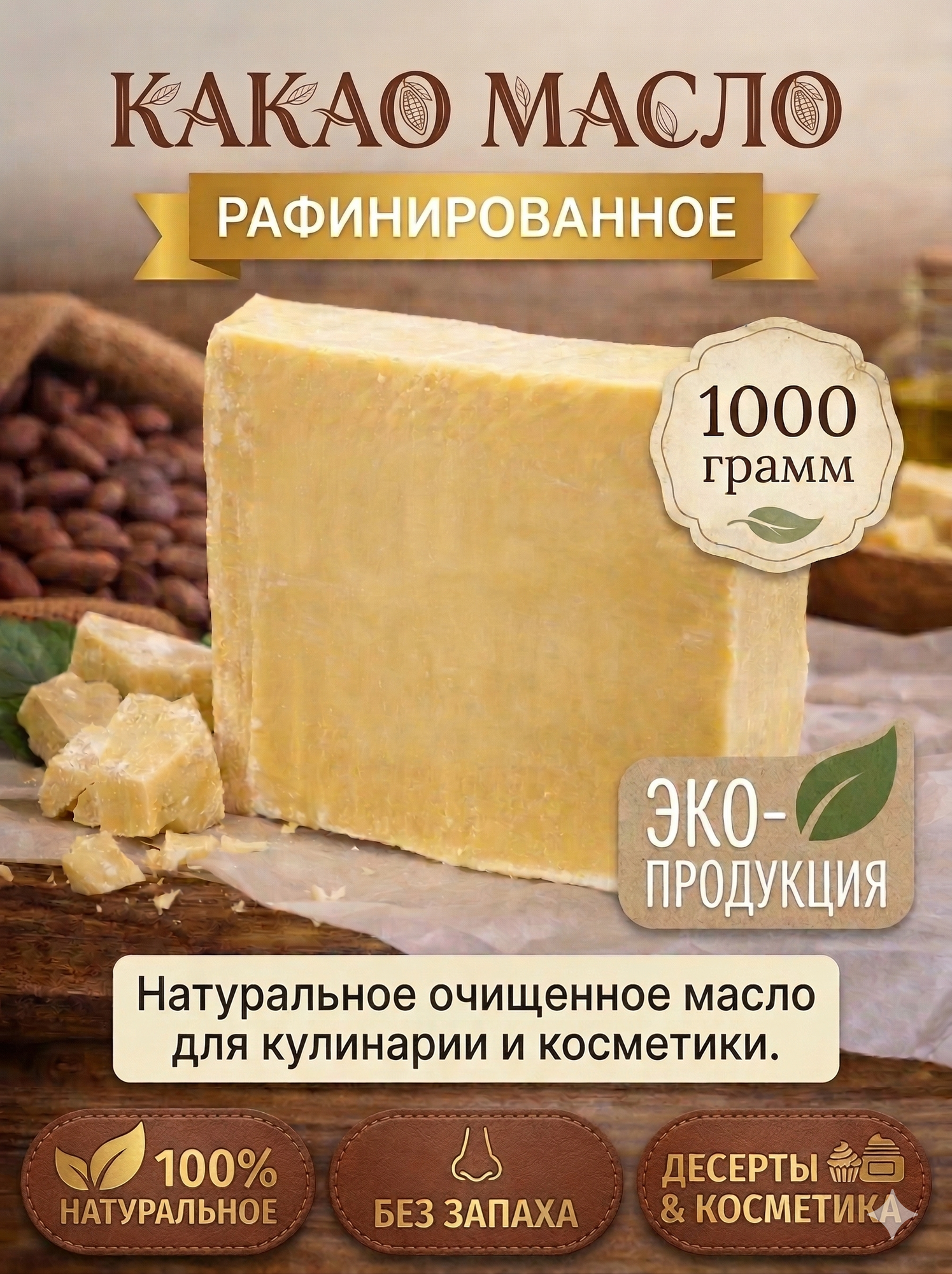 Какао масло рафинированное дезодорированное, Венесуэла (1кг)