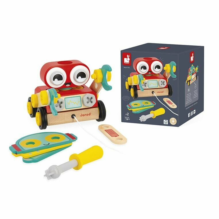 Детский игровой набор Janod Brico'Kids - Деревянный робот для скручивания и вытягивания Brico, 42 эл. - Янод J06459