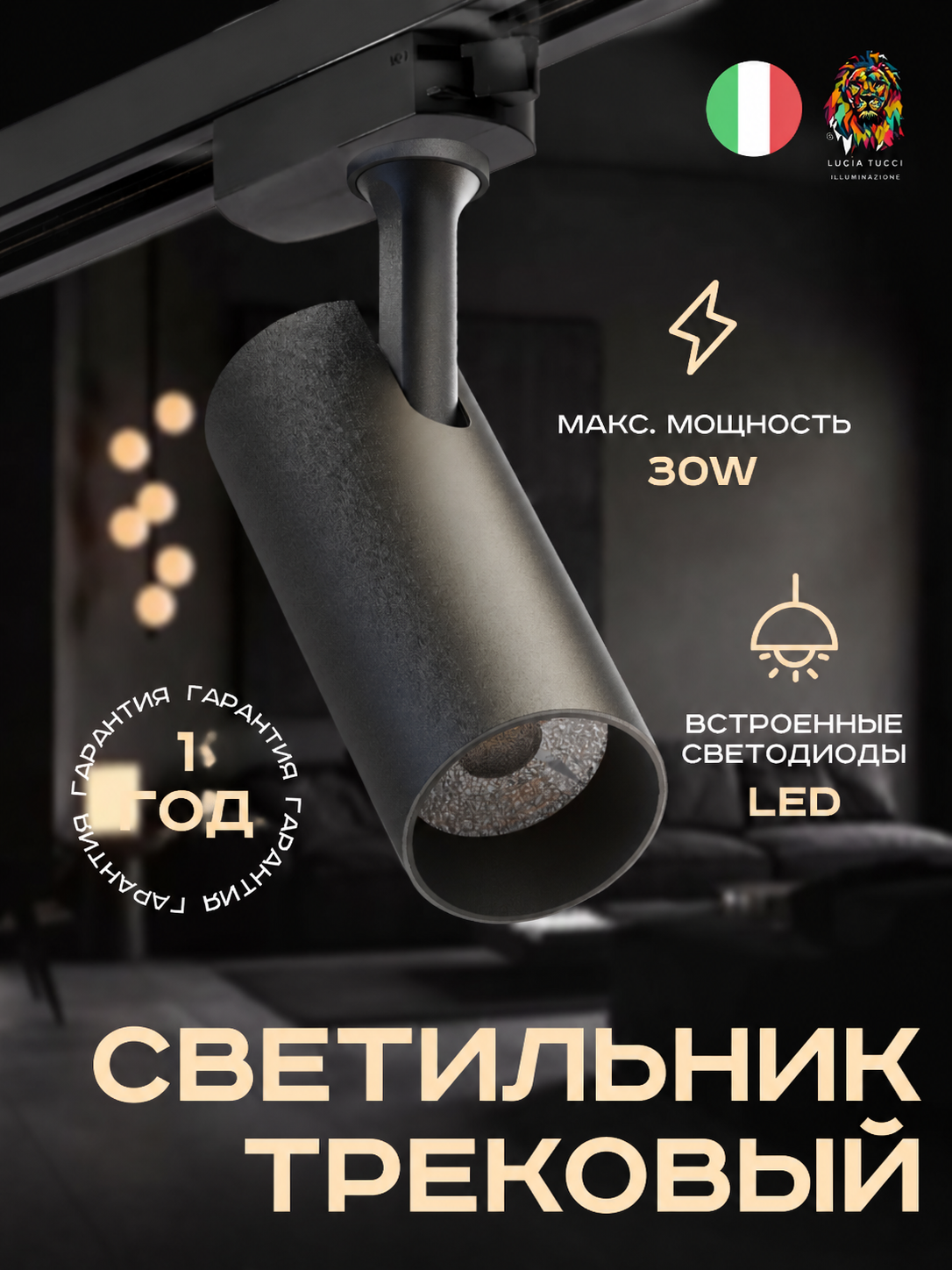 Трековый светильник потолочный светодиодный на шинопроводе LTP-T020-30W-B
