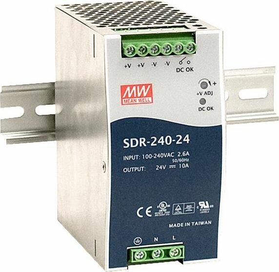 Импульсный блок питания MEAN WELL ENTERPRISES CO. SDR-240-24 Блок питания импульсный 240Вт 24В DC 24-28В DC 10А 88-264В AC 1шт