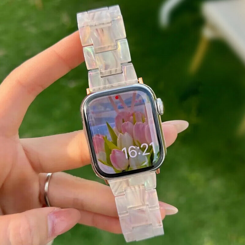 Женская резиновая браслет Mashi для Apple Watch Ultra 3/2 Series 11/10/9/8/7/SE 38-42 мм цветной белый корпус