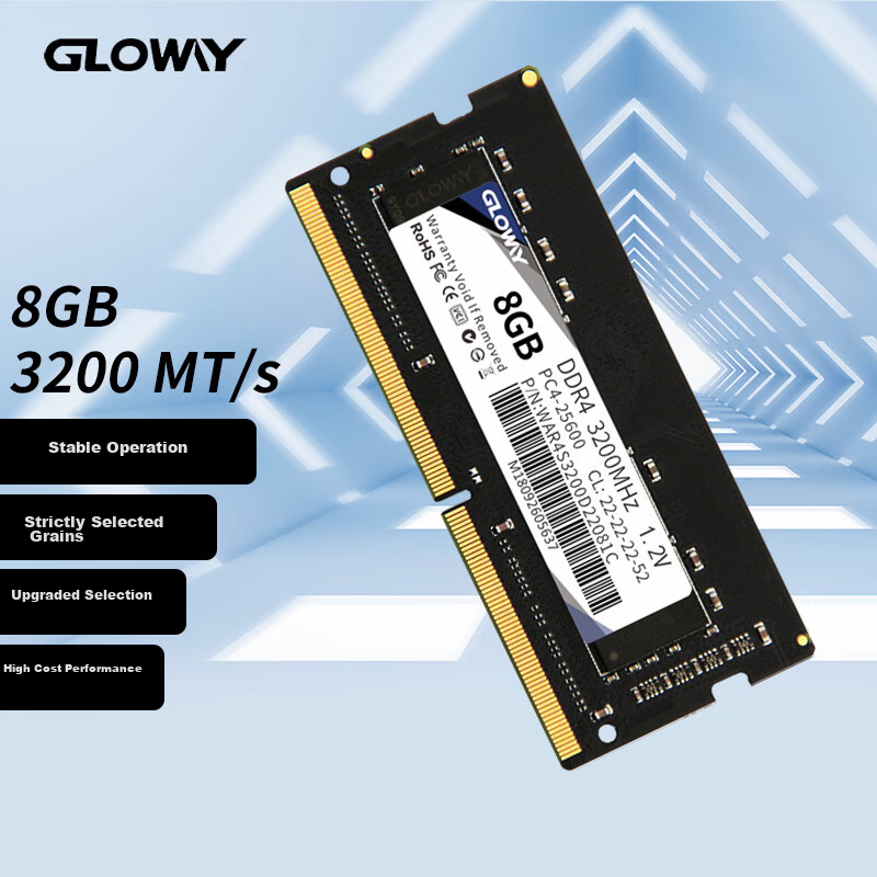 Оперативная память Gloway 8GB DDR4 3200MHz для ноутбуков с чипами Zhanjiang CL22 Количество модулей и общий объем