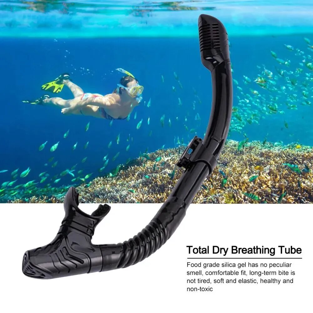Трубка для плавания Total Dry Breathing Tube из пищевого силикона, черная, взрослая — фото 1