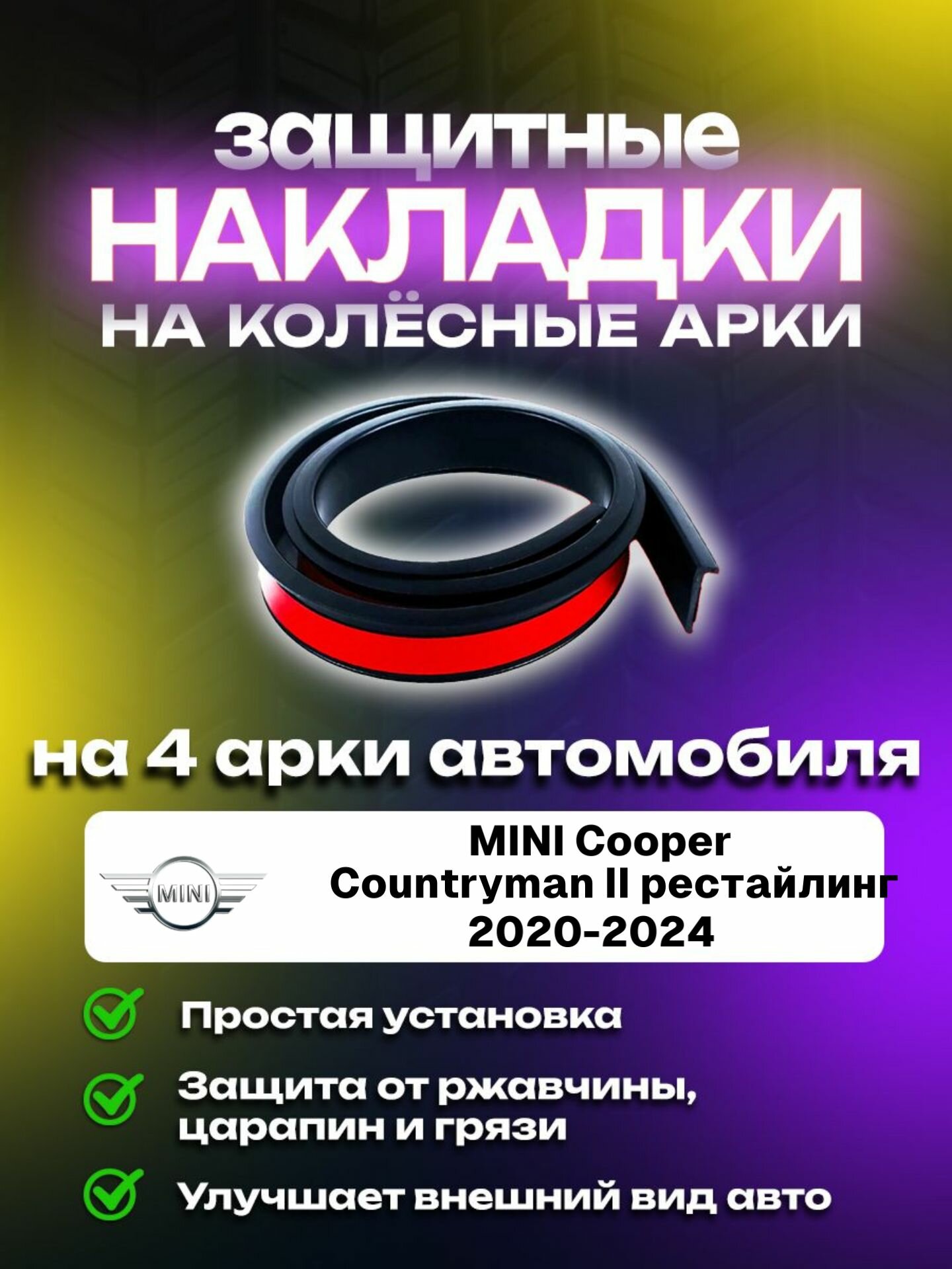 Накладки на арки автомобиля MINI Cooper Countryman II рестайлинг (2020-2024)/ мини Купер Кантриман 2 поколение рестайлинг защитные
