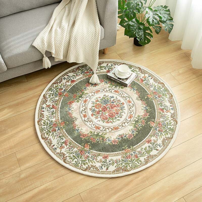 Зеленый круглый ковер из бархата 100×100 см, мягкий противоскользящий коврик для спальни
