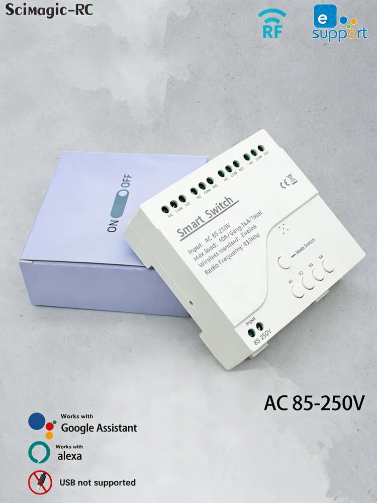 EWeLink Wi-Fi реле 4 канала AC 85-250V, импульсный режим для умного дома
