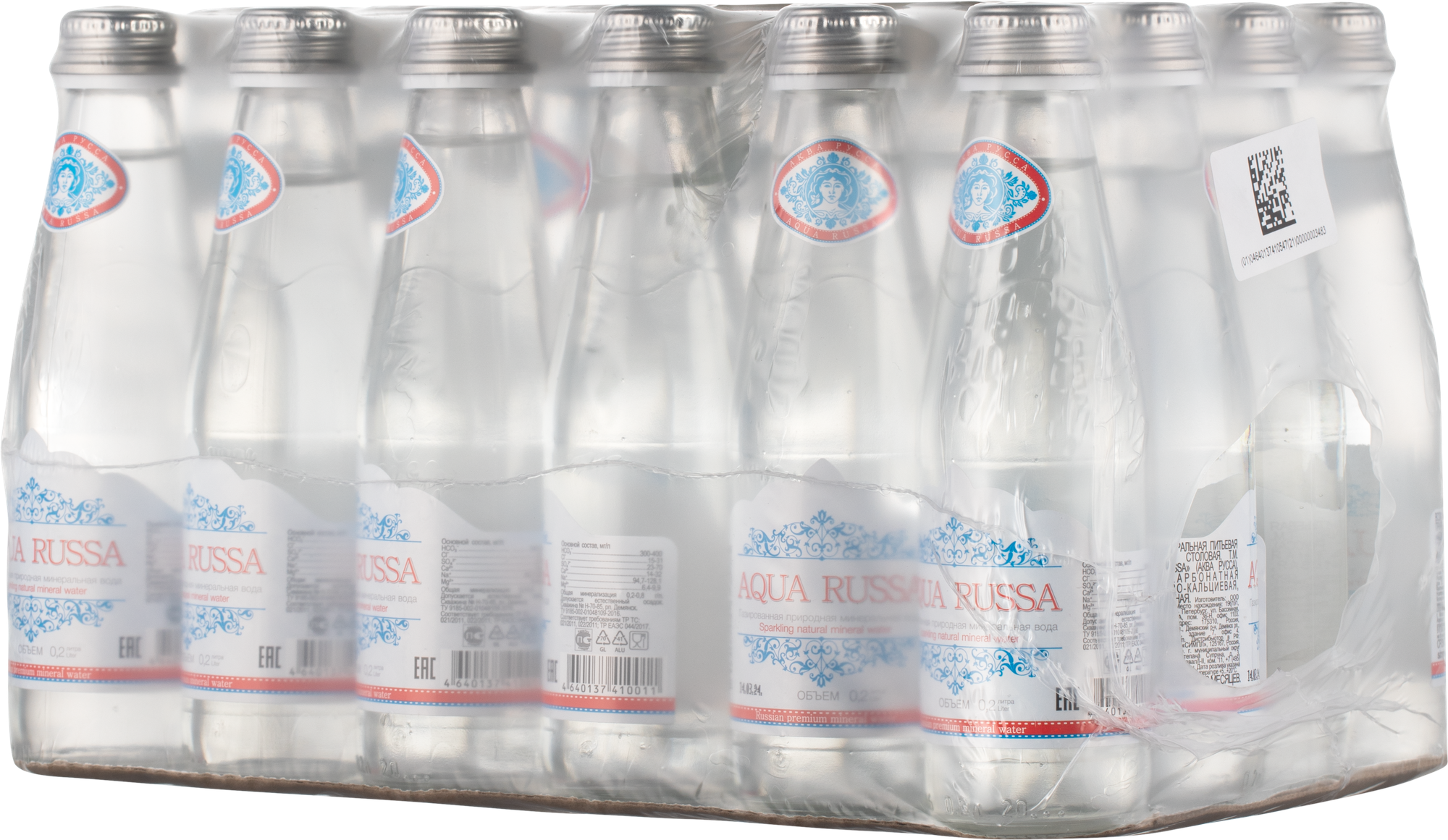 Aqua Russa 0,2л.*24шт. Газ Стекло Aqua Russa Вода минеральная Россия