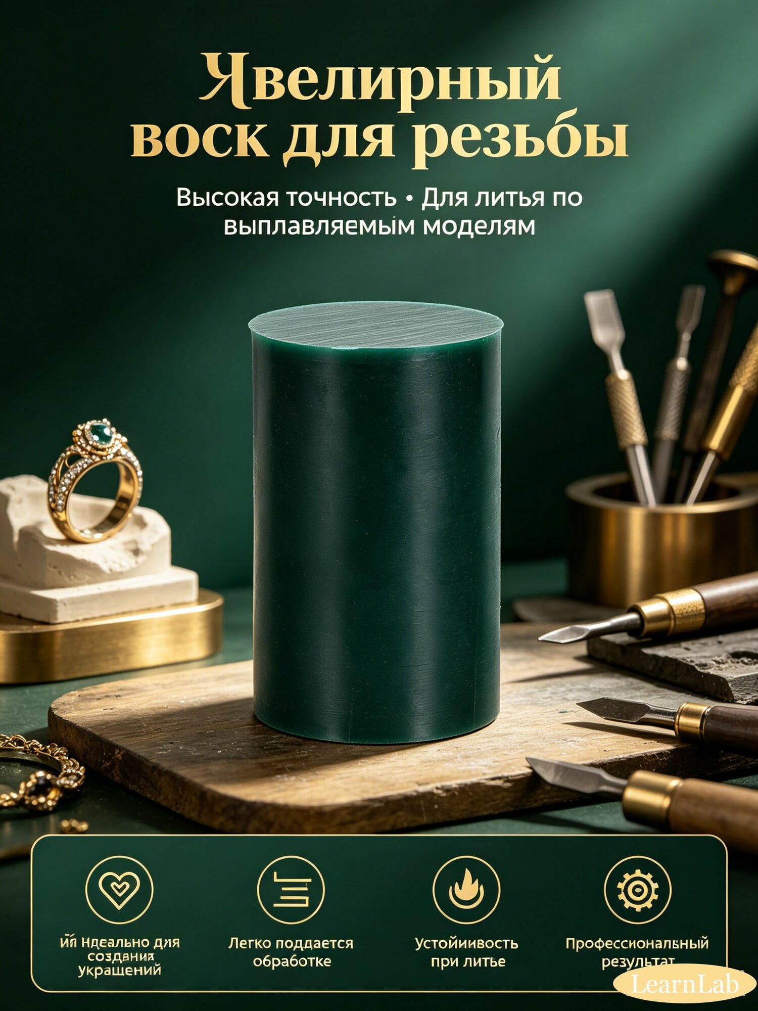 Зелёная восковая модель для гравировки колец и браслетов, круглая сплошная трубка 76 мм для ювелирного литья