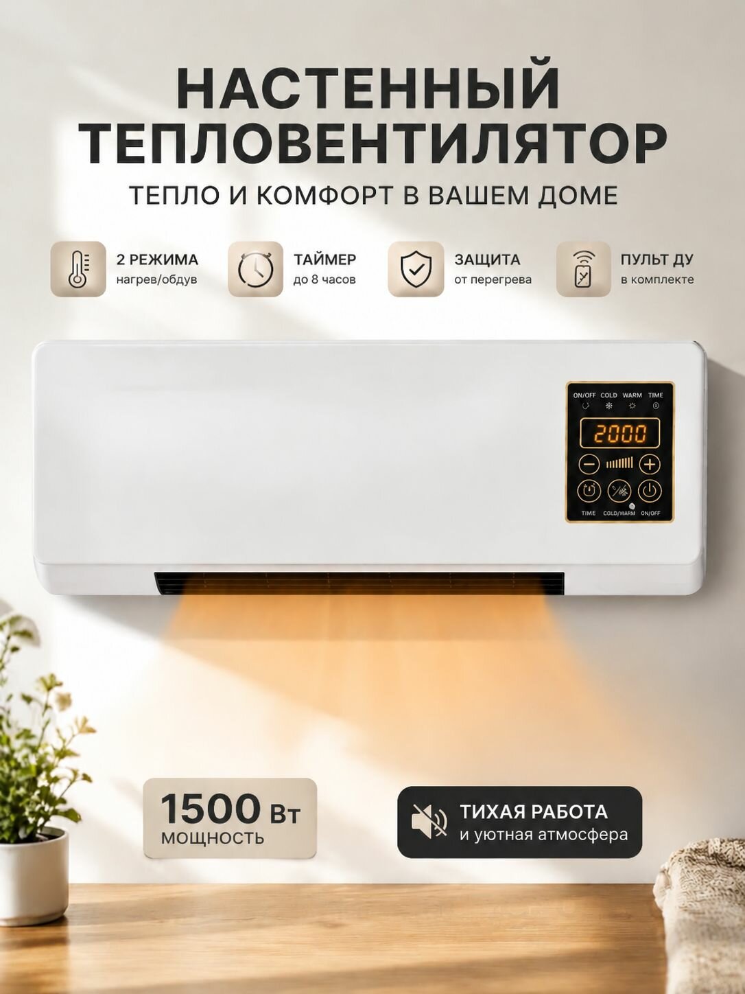 Керамический настенный обогреватель 1500Вт для дома