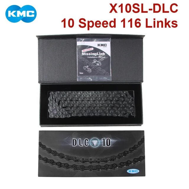 Цепь KMC X8 X9 X10 X11 X12 для велосипеда 8/9/10/11/12 скоростей Черный, x10-DLC Black