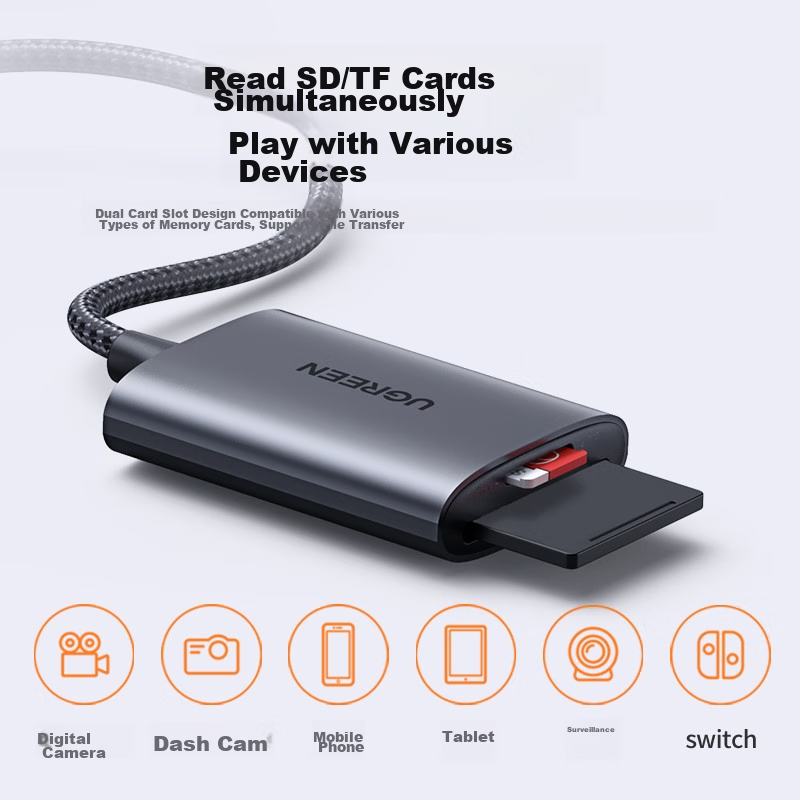 UGREEN USB 3.0 высокоскоростной картридер SD TF двойное чтение совместимость с телефонами камерами Цвет：USB3.0