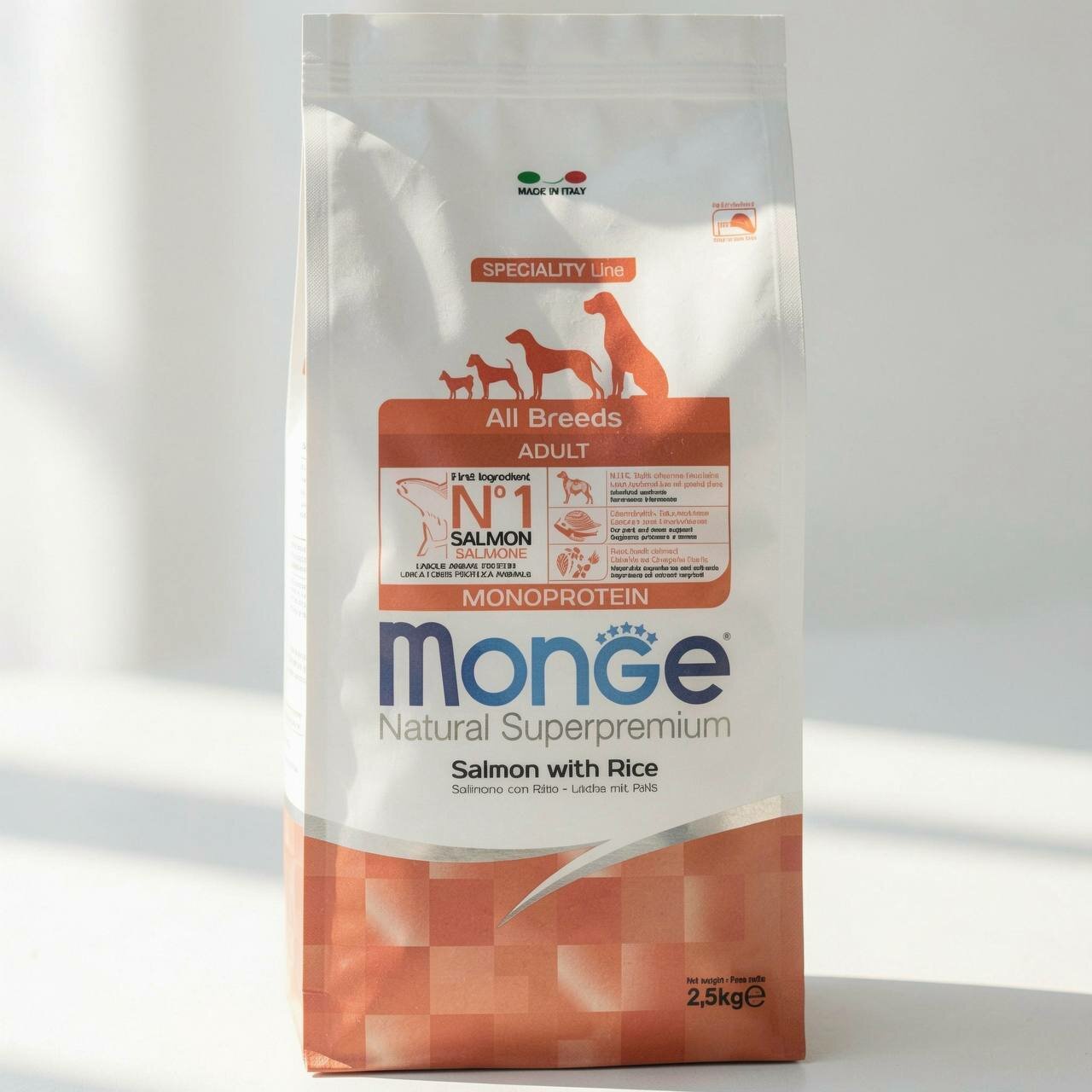 Корм для собак Mong Speciality All breeds Adult , Salmon Rice, лосось, 2.5 кг х 1 шт.