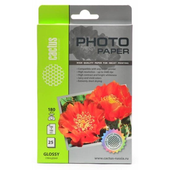 Фотобумага Cactus CS-GA618025 A6/180г/м2/25л./белый глянцевое для струйной печати