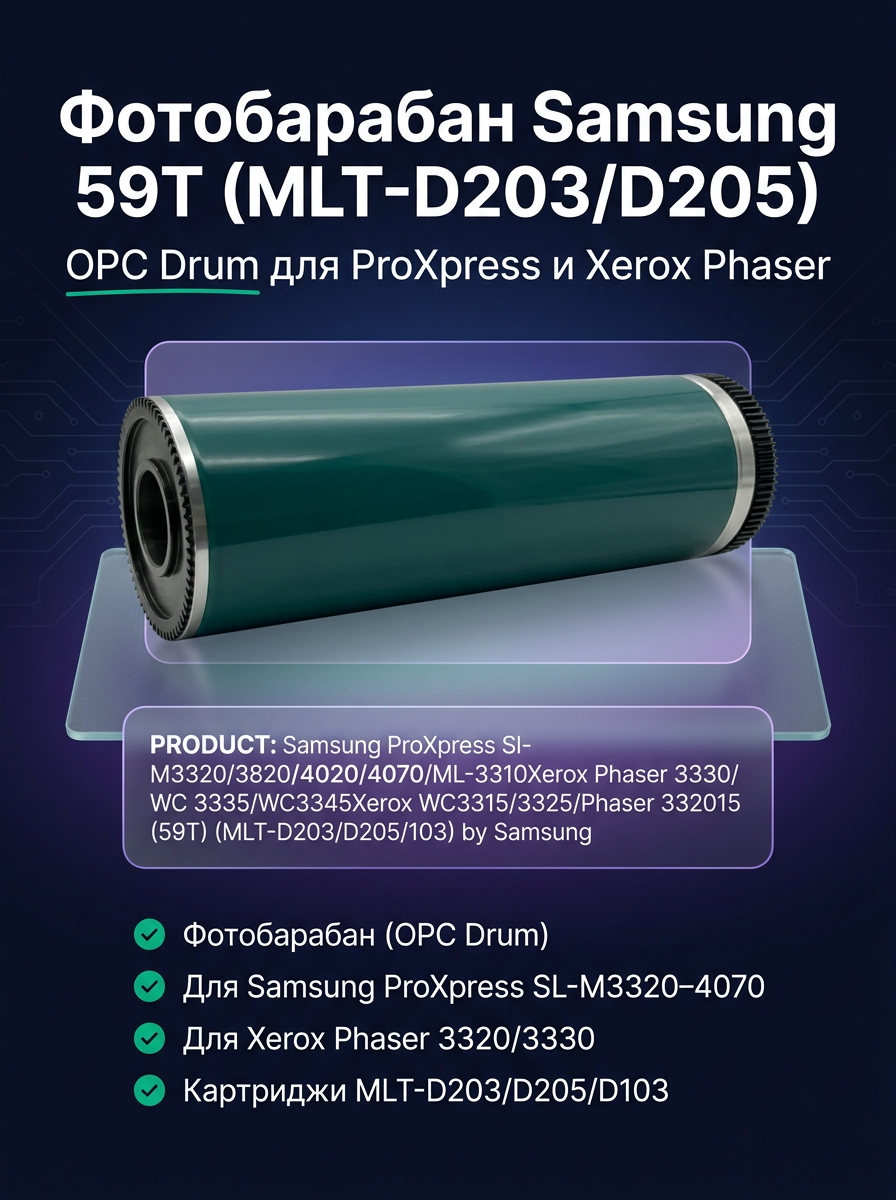Фотобарабан для Samsung и Xerox (SL-M3320/3820/3370/3870/4020/4070, ML-3310, Phaser 3330/3320, WC 3335/3345/3315/3325), совместим с MLT-D203/D205/D103