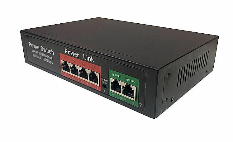 Коммутатор, свитч 4 POE (802.3 AF/AT) порта, +2 Uplink порта. 10/100 Мбит/с.