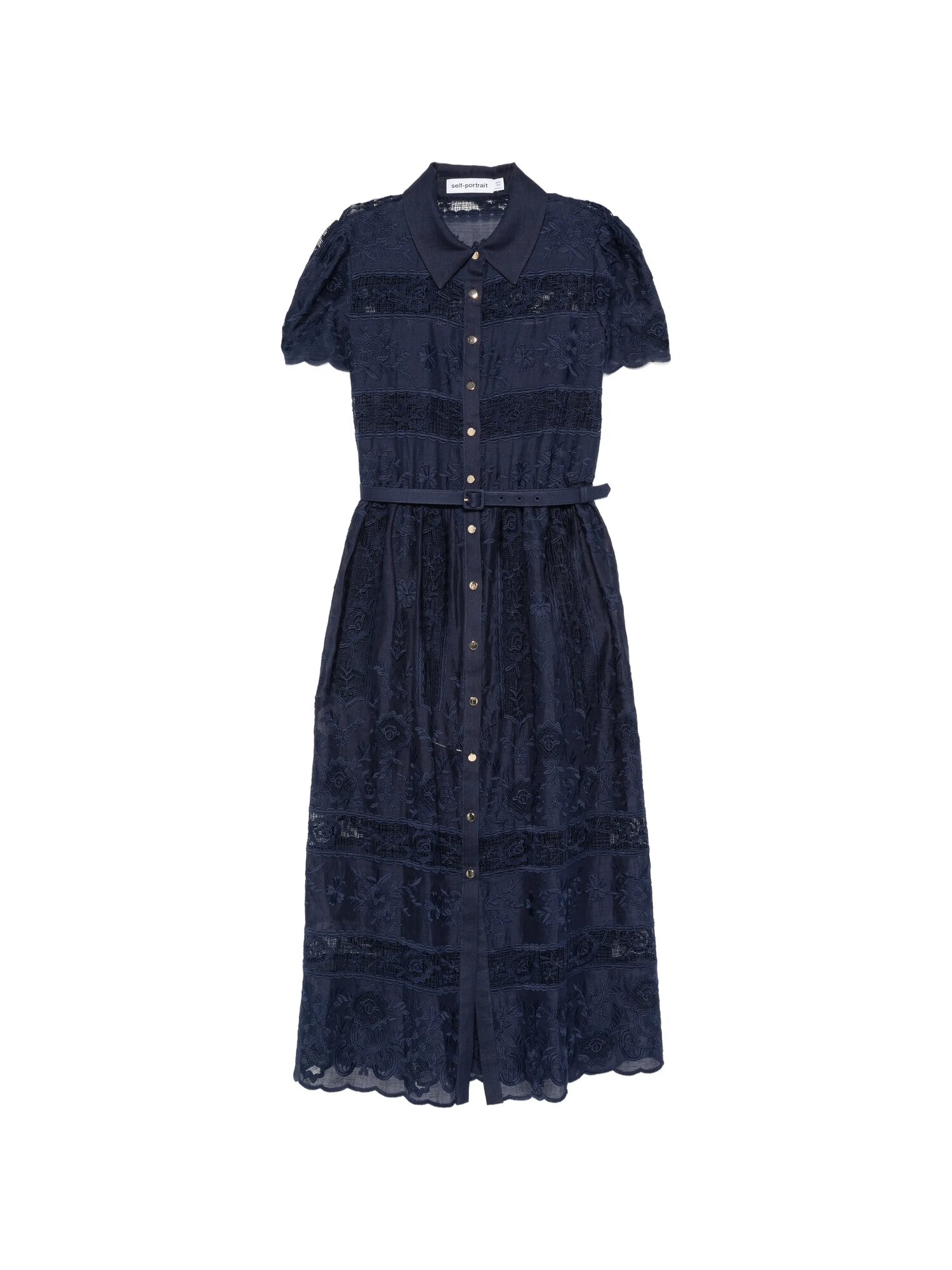 Платье Embroidered belted midi dress