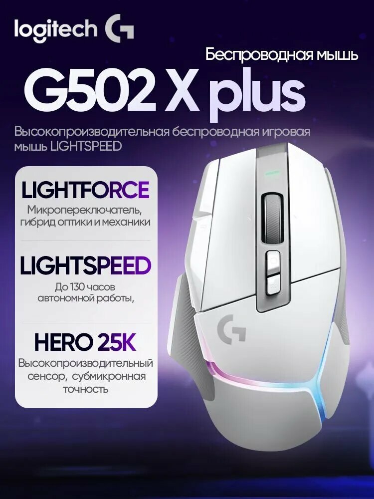 Logitech Игровая мышь беспроводная, белый