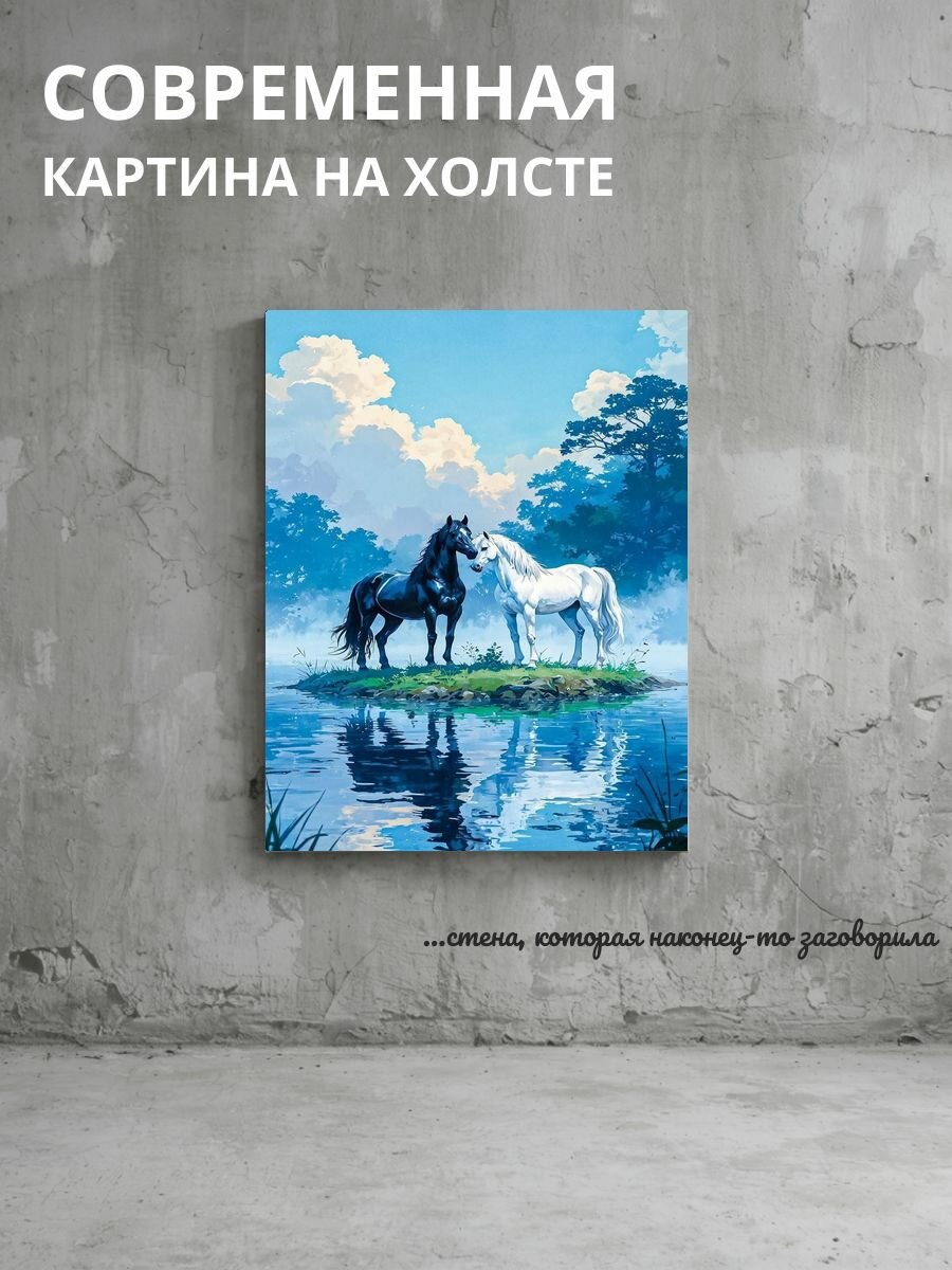 Картина на холсте Две лошади 20x30 см