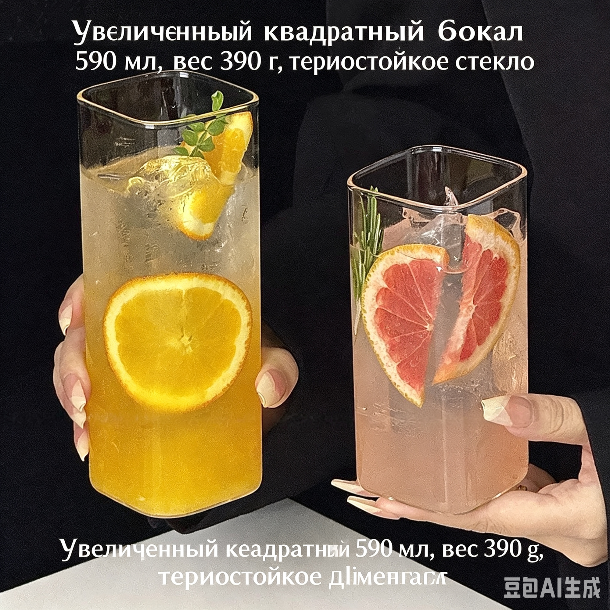 Высокий квадратный стакан 590 мл, вес 390 г, боросиликатное стекло для коктейлей
