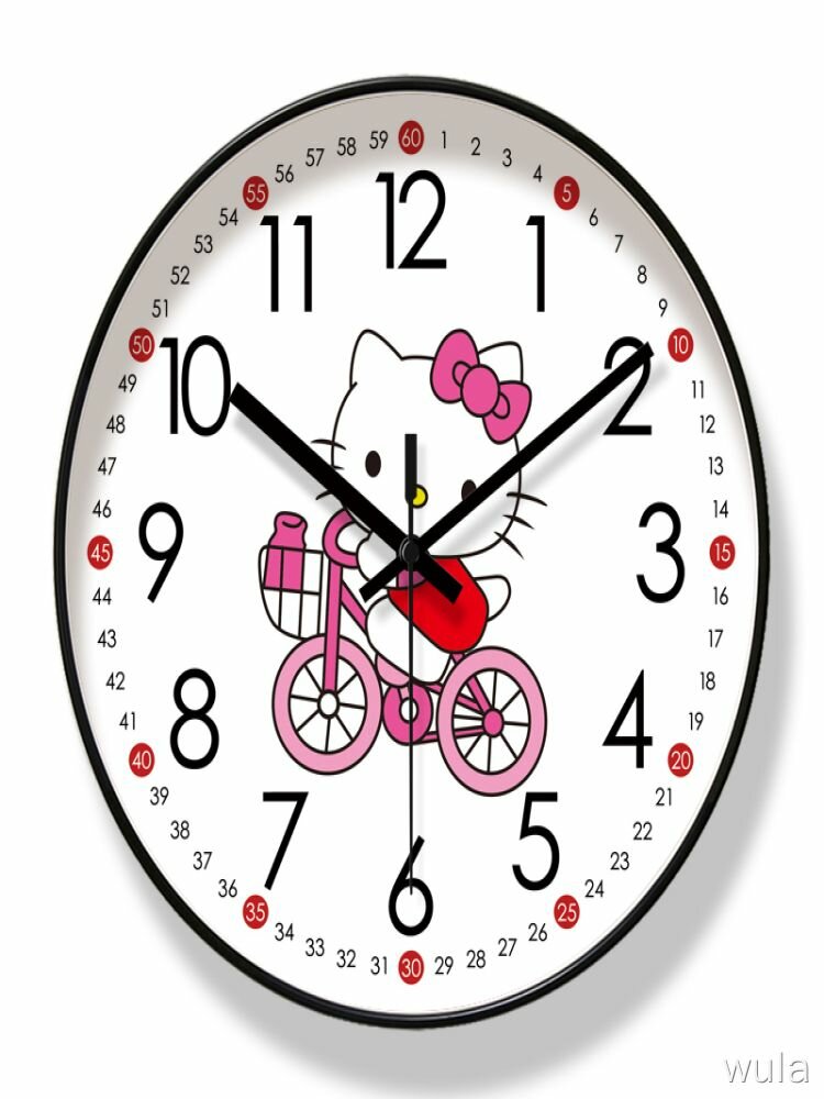 Настенные часы 30 см с рисунком Hello Kitty, круглые, 24-часовой циферблат, для дома и детей