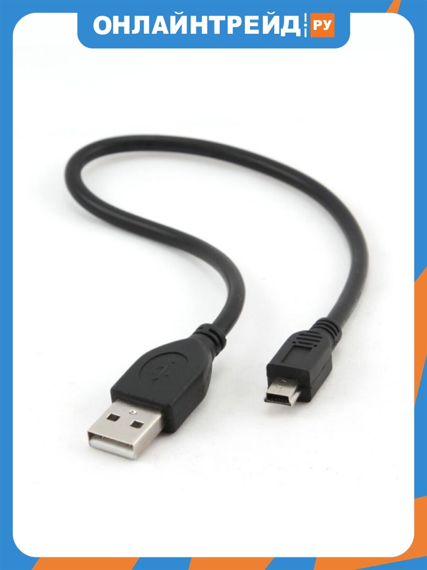 Кабель Cablexpert USB 2.0 Pro AM/miniBM 5P, 0.3м, экран, черный, пакет