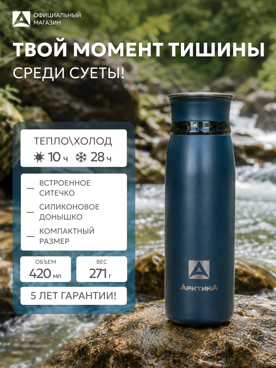 Термокружка Арктика 715 с ситечком 420 мл, синяя