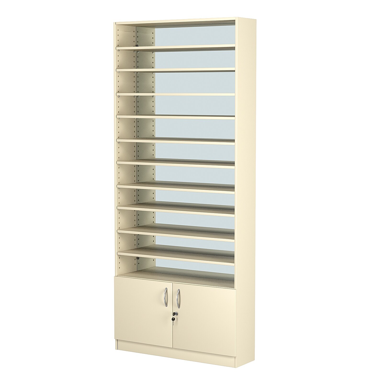 Стеллаж из ДСП с 10-ю полками 250x900 мм серии LEVEL-10 №11-2 (З/C - зеркало), Крем Вайс