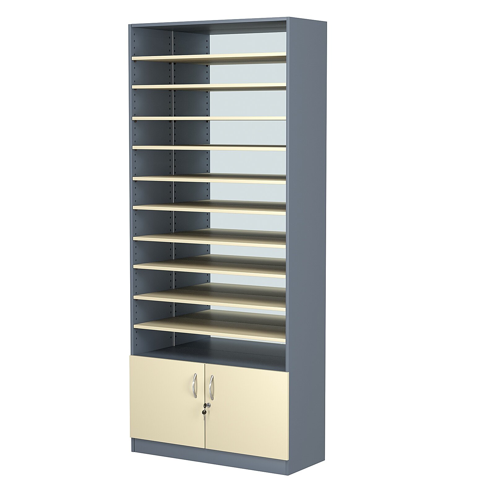 Стеллаж из ДСП с 10-ю полками 400x900 мм серии LEVEL-10 №14-2 (З/C - зеркало), Темно-серый + Крем Вайс