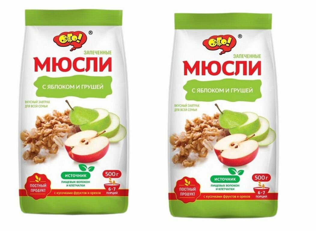 Ого! Мюсли запеченные с яблоком и грушей, 500г,2шт
